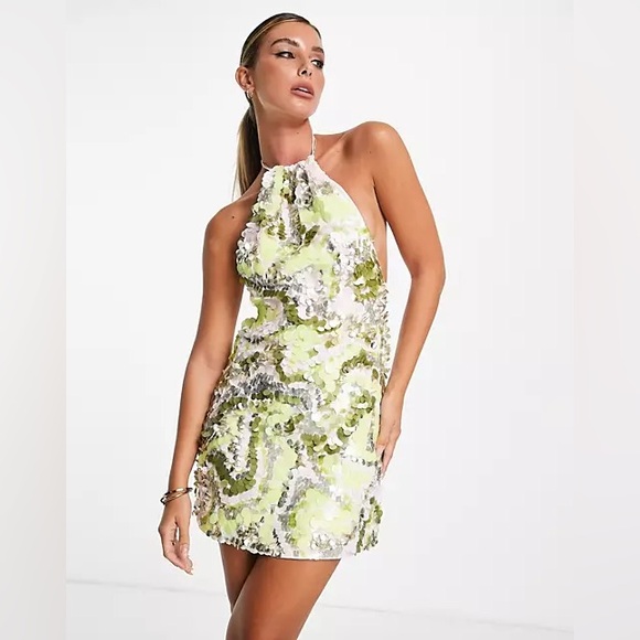 ASOS | Dresses | Nwt Asos Green Sequin Halter Dress | Poshmark